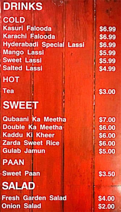 Menu at Pista House Sydney restaurant, Auburn