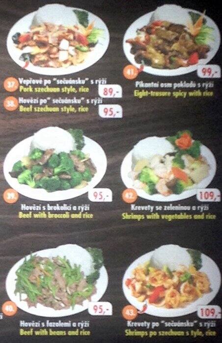 Menu at Saigon bistro restaurant, Prague