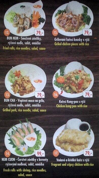 Menu at Saigon bistro restaurant, Prague