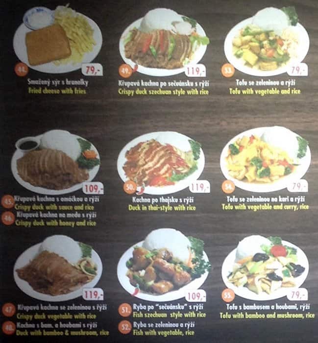 Menu at Saigon bistro restaurant, Prague