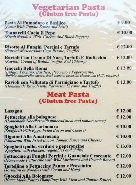 Menu da La Grande Bellezza ristorante, Roma, Via Flavia