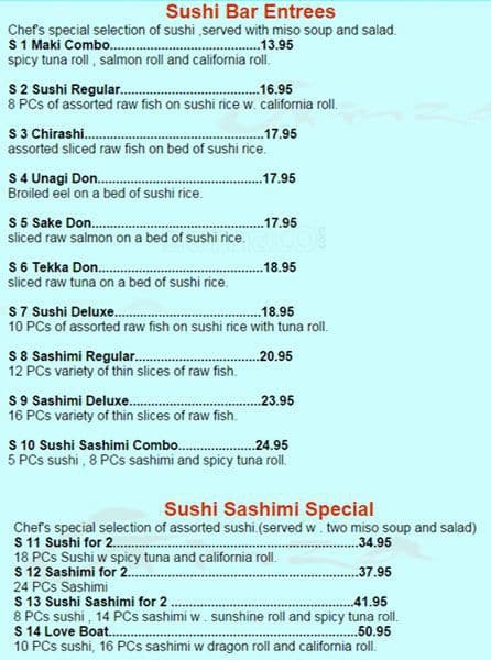 Menu at Ginza restaurant, Frankfort