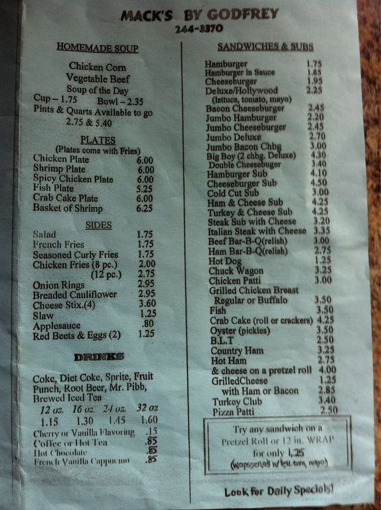 Menu at Mack's Ice Cream By Godfrey, Red Lion