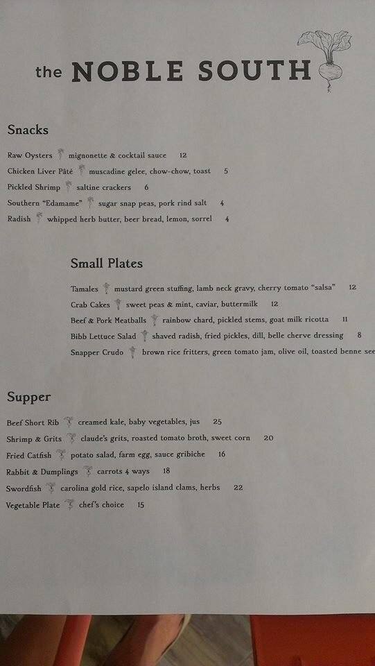 Menu at The Noble South restaurant, Mobile
