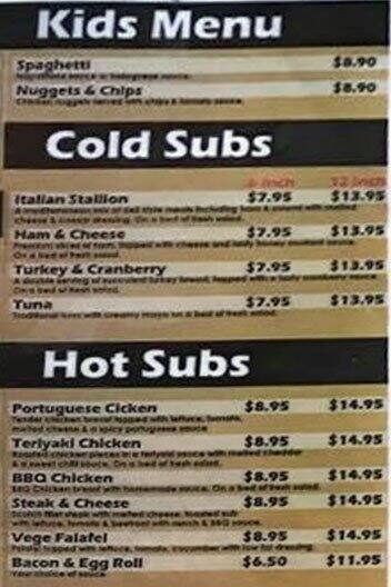 Menu at Java Lava cafe, Ingleburn