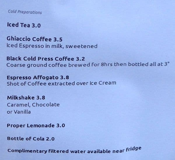 Menu at Black Box cafe, London
