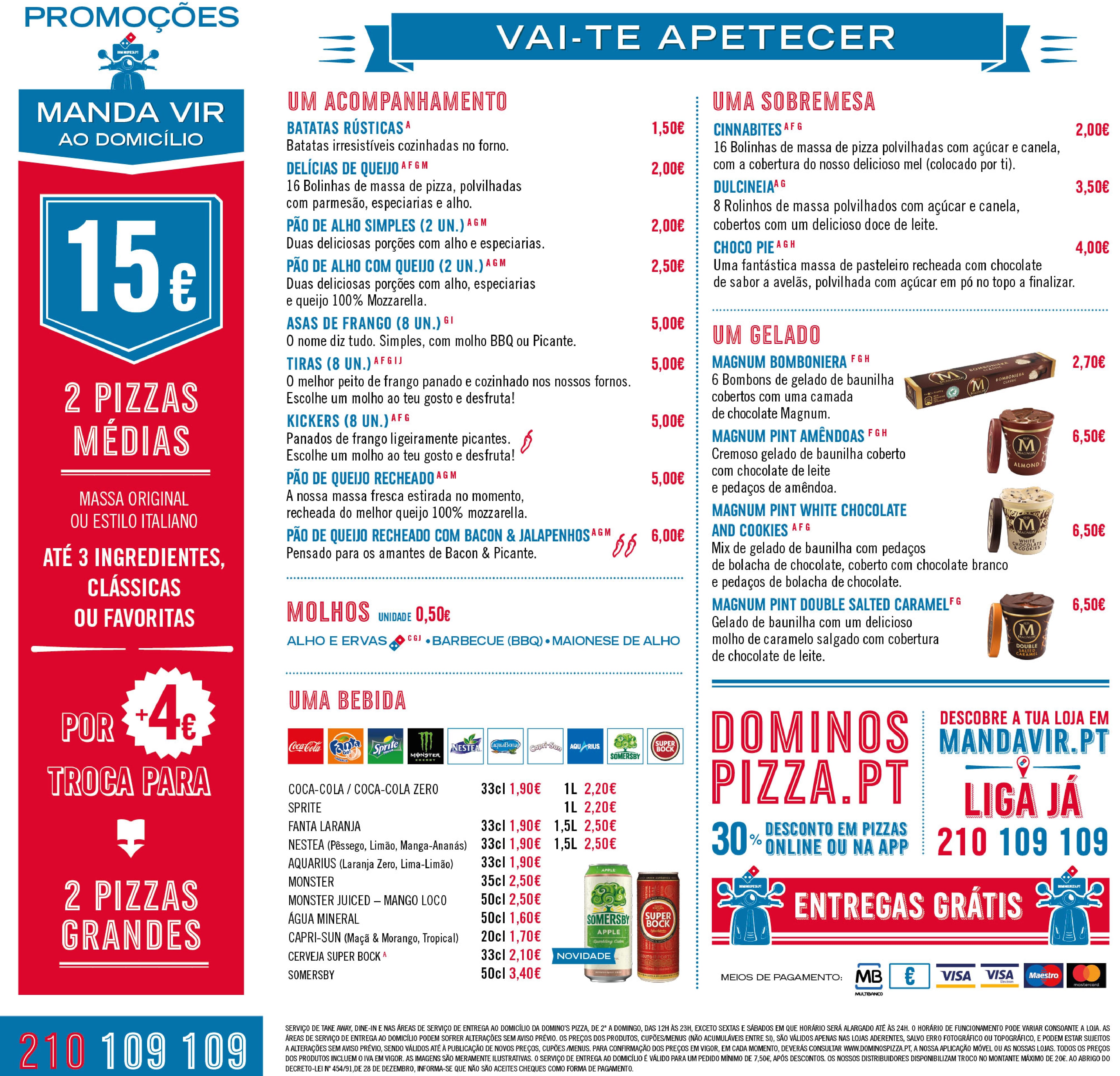 Menu em Domino's Pizza restaurante, Porto, Rua de Oliveira Monteiro 653