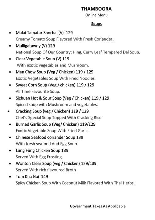 Menu of Thamboora Restaurant, Alagapuram Pudur, Salem