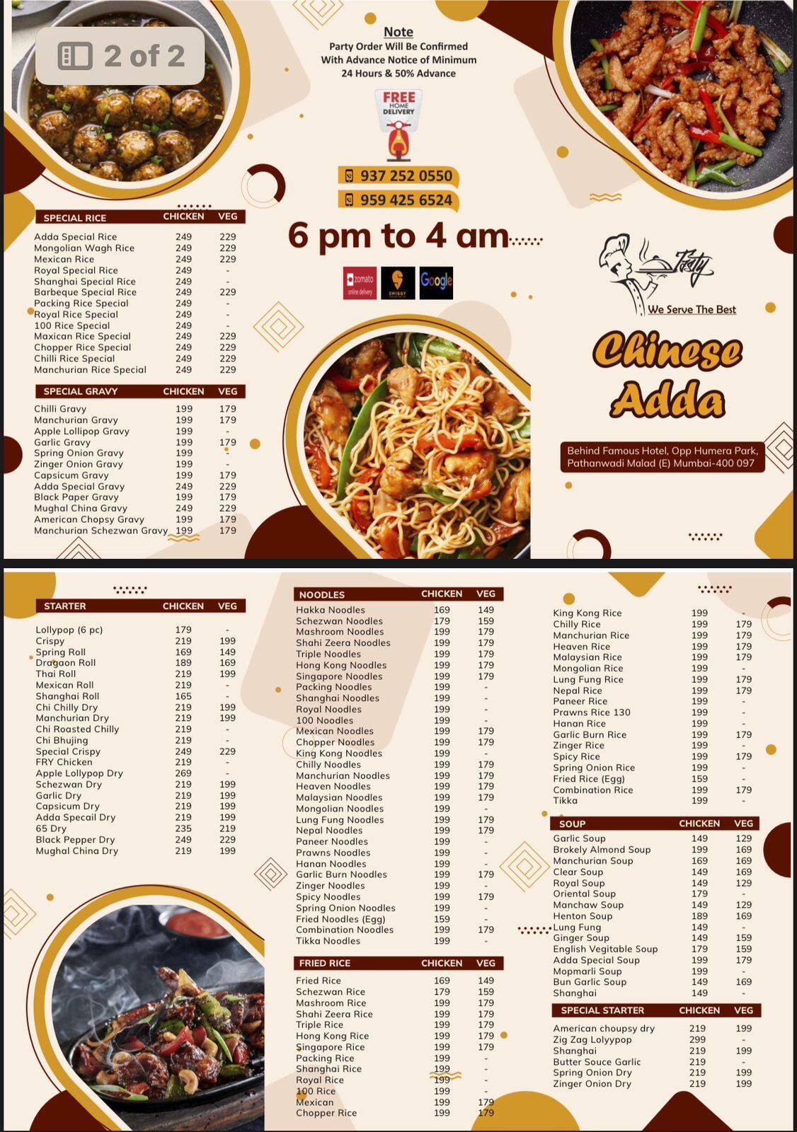 Menu of Chinese Adda, Malad East, Mumbai
