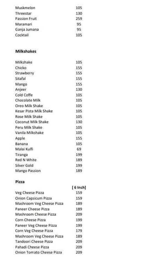 Menu of Falashin Juice & Fast Food, Nerul, Navi Mumbai