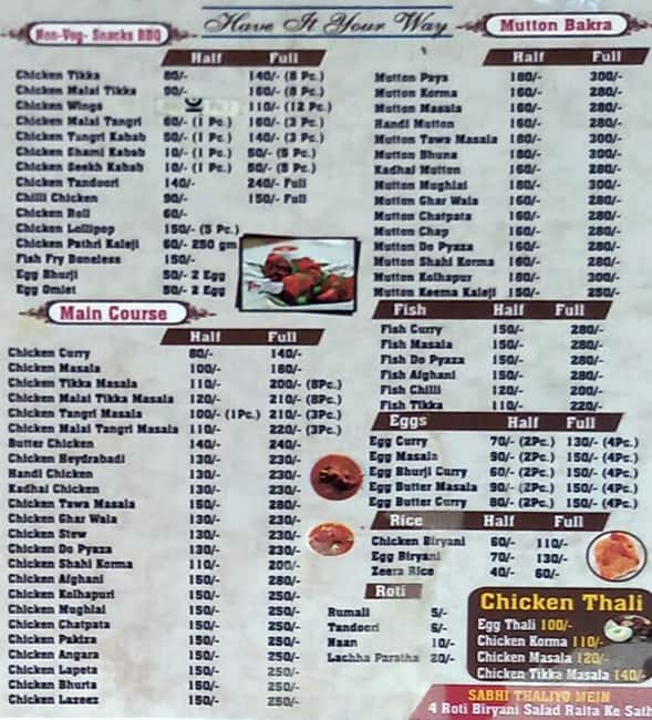 Menu of Hot N Spicy TT Nagar Bhopal