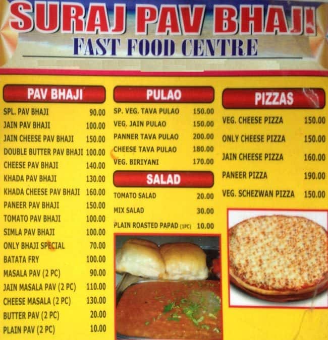 Suraj Pav Bhaji Menu, Menu for Suraj Pav Bhaji, Juhu, Mumbai - Zomato