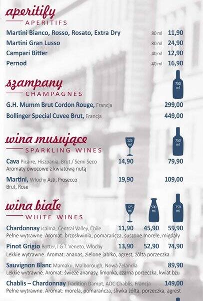 Menu at Grycan - Zlote Tarasy cafe, Warsaw