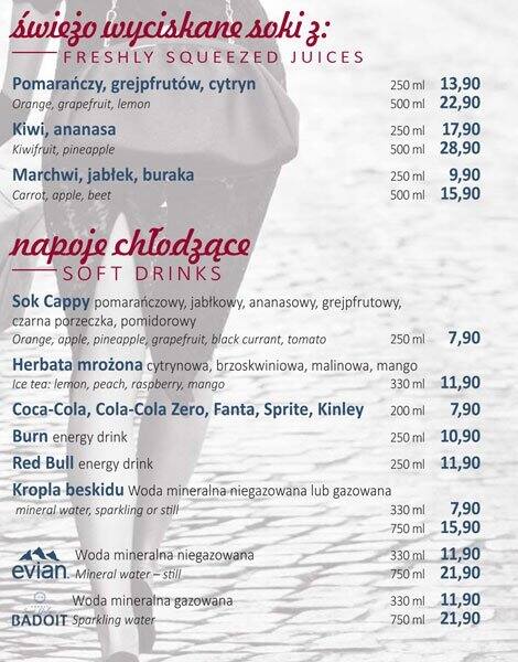 Menu at Grycan - Zlote Tarasy cafe, Warsaw