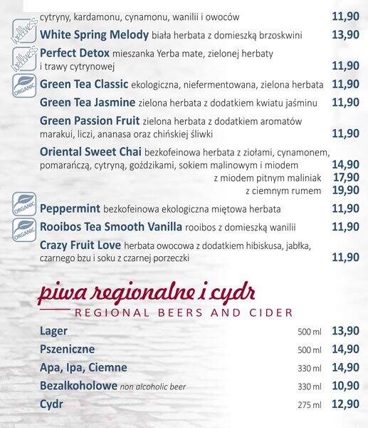 Menu at Grycan - Zlote Tarasy cafe, Warsaw