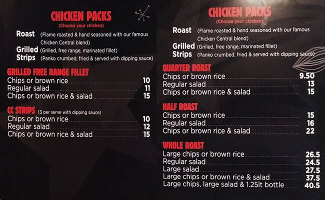 Menu at Chicken Central Hawthorn fast food, Hawthorn, 534 Glenferrie Rd