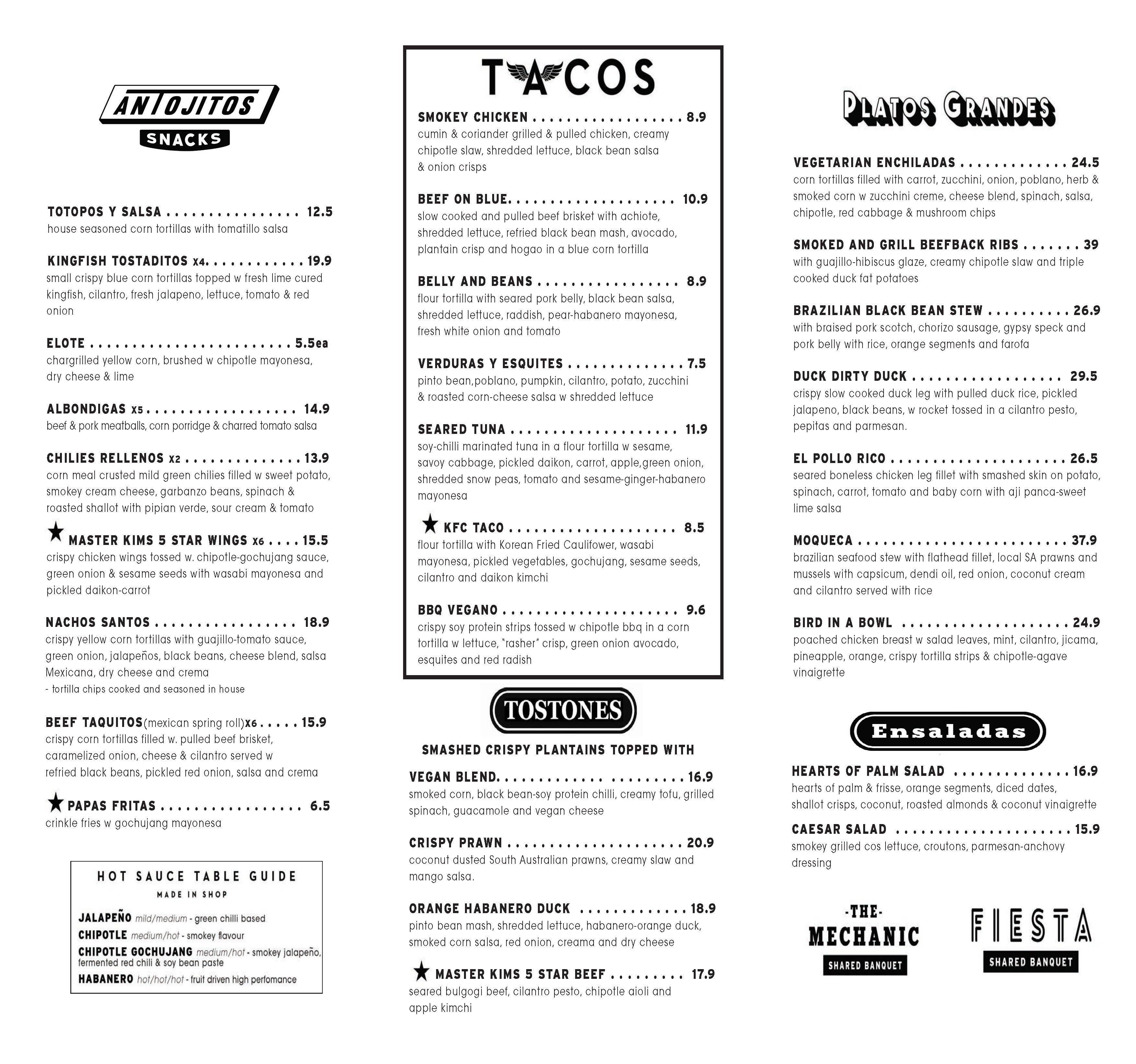 Menu at Hispanic Mechanic restaurant, Frewville