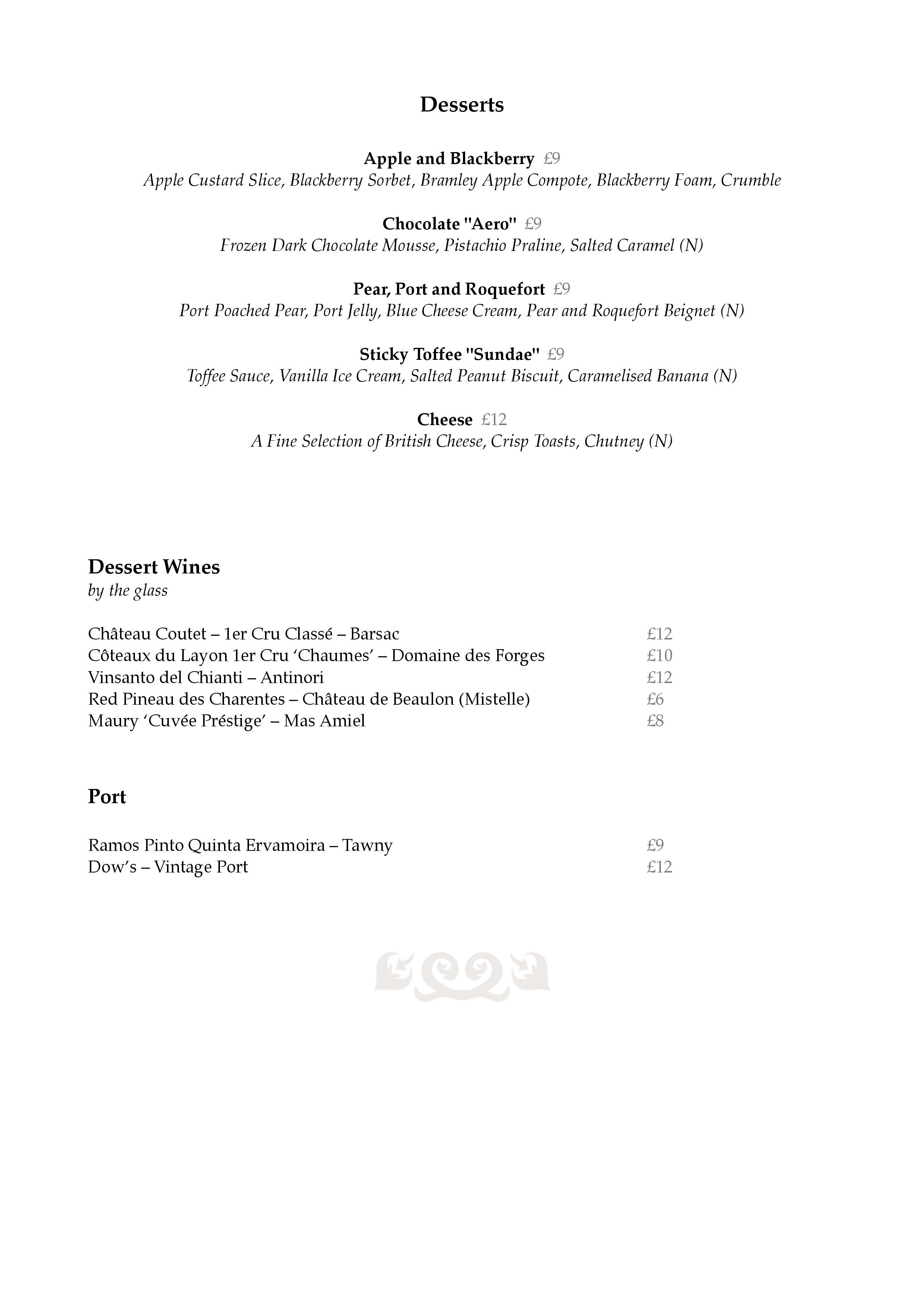 Menu at Berwick Lodge restaurant, Bristol
