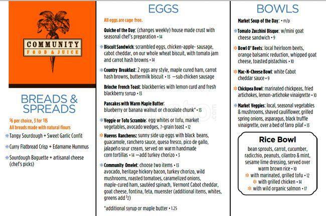 Menu at Community Food & Juice pub & bar, West New York