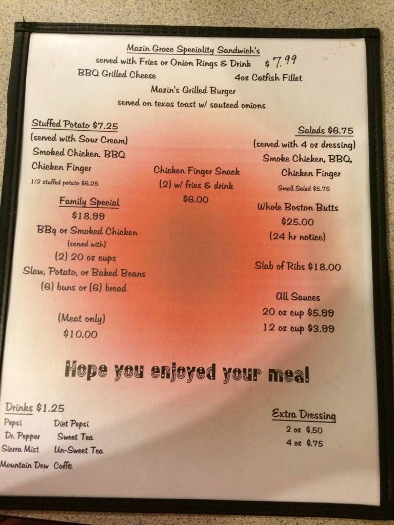 Menu at Pig-N-Out Barbeque, Hokes Bluff