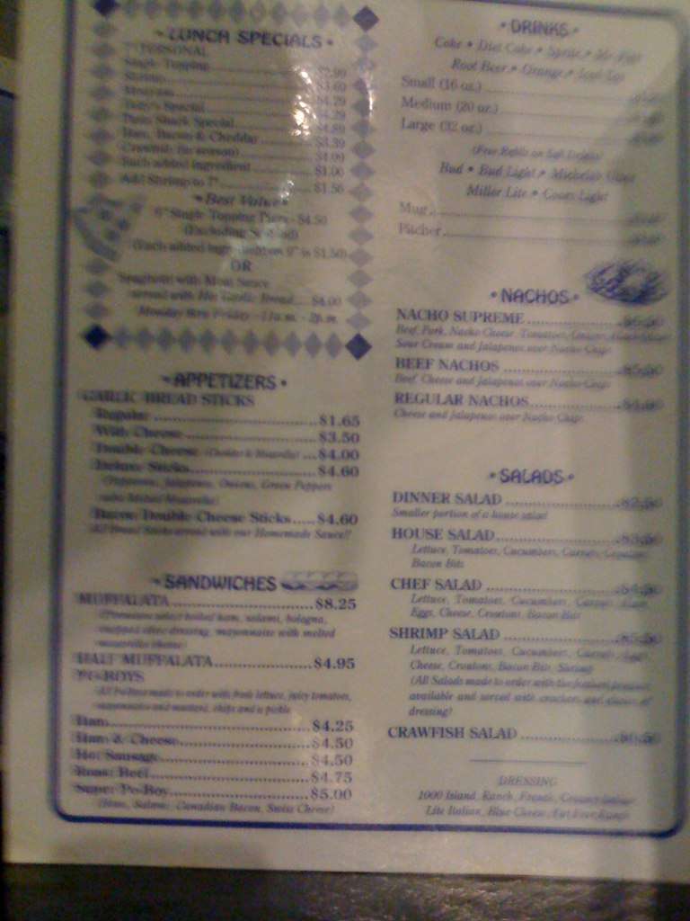 Menu at Pizza Shack pizzeria, Opelousas