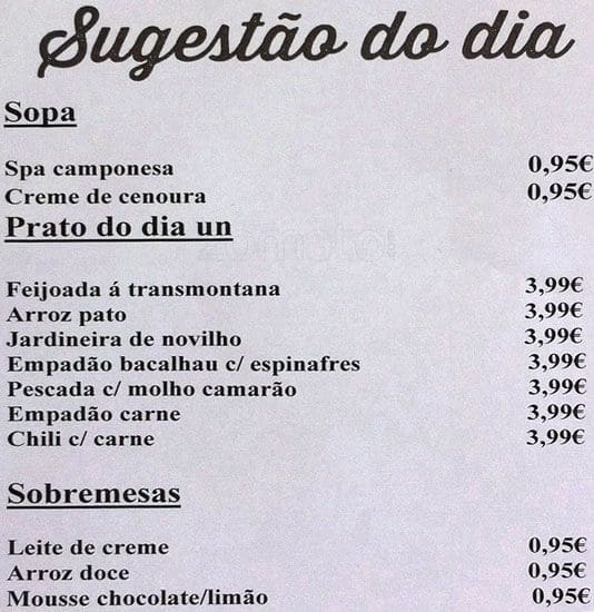 Menu at Pingo Doce - Cafetaria, Porto, Rua de Cedofeita