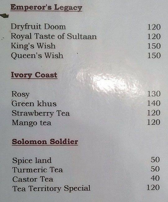 Menu at Tea Territory, Thane