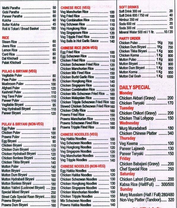 Menu at The Street Cafe, Mumbai