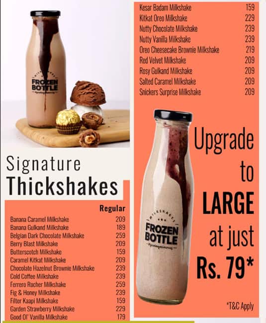 Menu at Frozen Bottle - Milkshakes, Desserts, and Ice Cream, Chennai ...