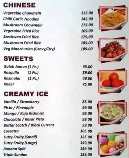 Menu of Chotiwala, Swarg Ashram, Rishikesh
