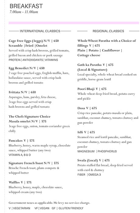 Menu at JW Cafe, Mussoorie