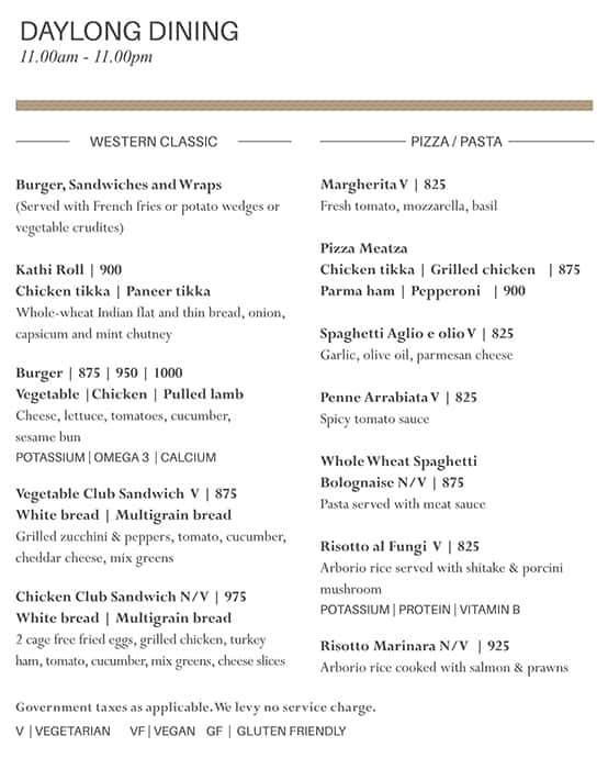 Menu at JW Cafe, Mussoorie