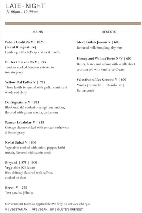 Menu at JW Cafe, Mussoorie