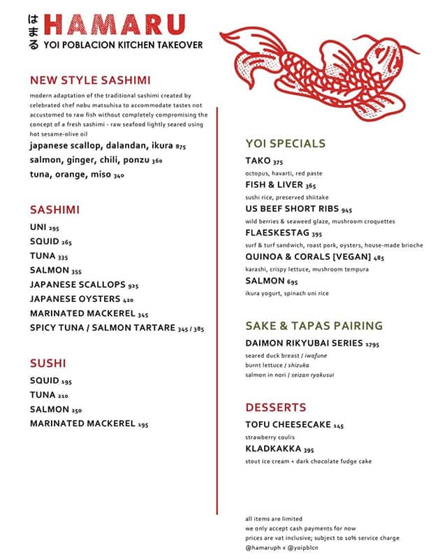 Menu at YOI x Hamaru Yakitori & Sushi pub & bar, Makati