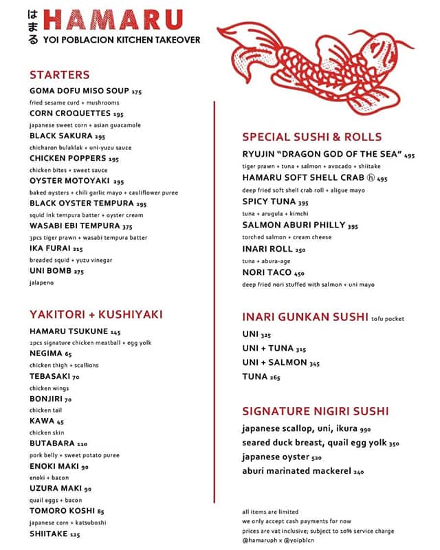 Menu at YOI x Hamaru Yakitori & Sushi pub & bar, Makati