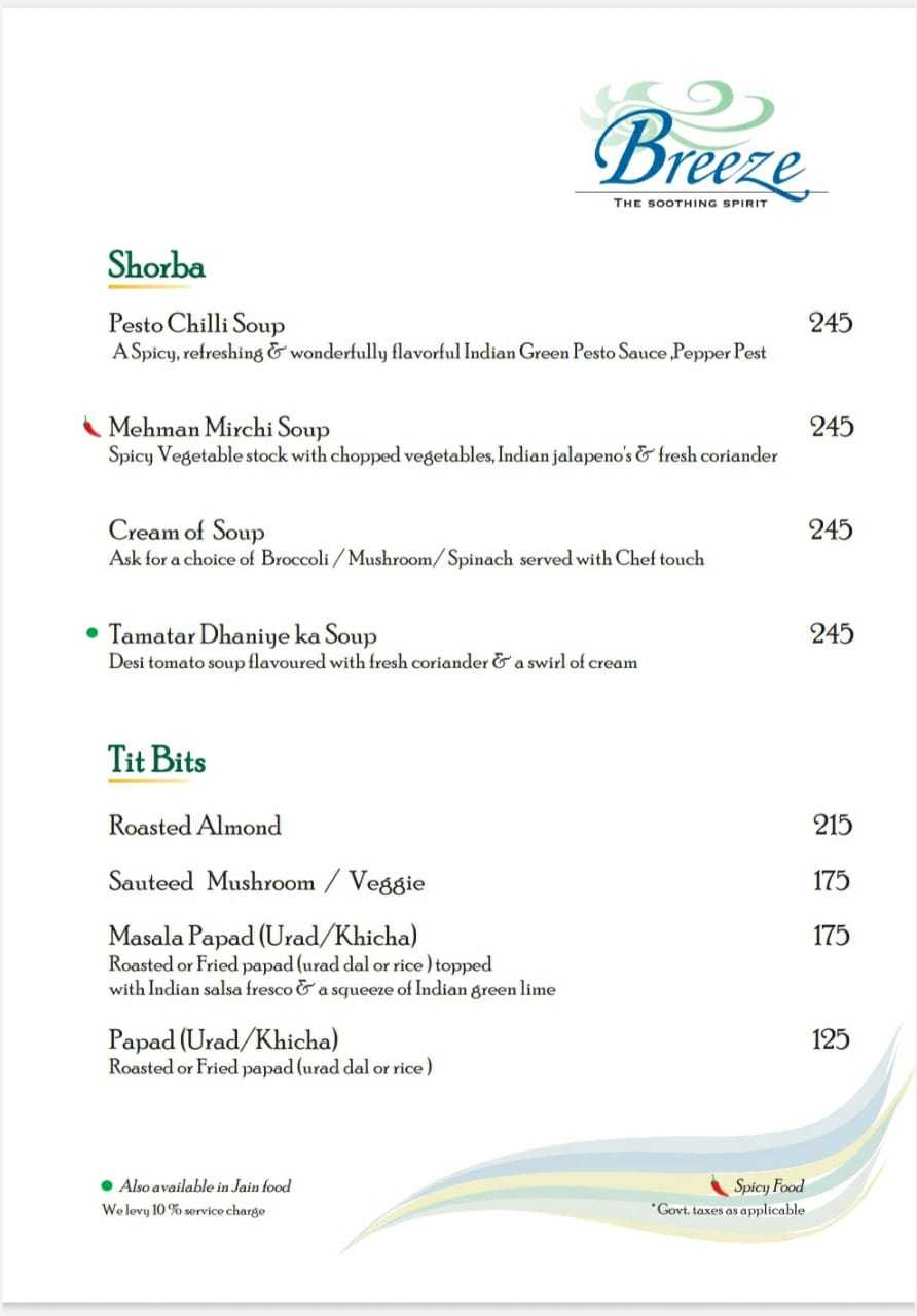 Menu at Breeze Lounge, Mumbai