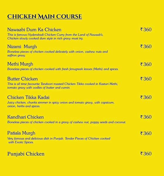 Menu at The Nawaab's Restaurant, Hyderabad
