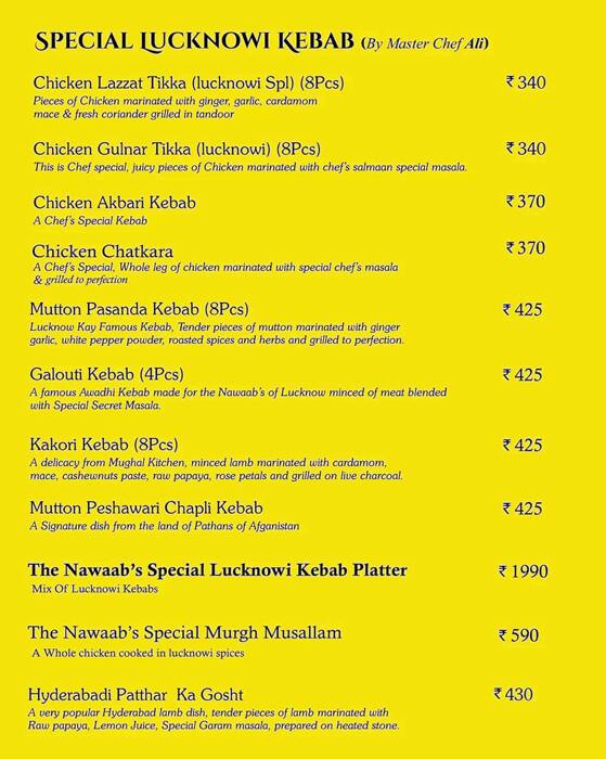 Menu at The Nawaab's Restaurant, Hyderabad