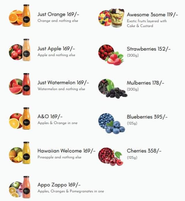 Menu of Fruitoholic, Hoskote, Bangalore