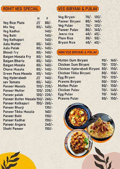 Menu of Rohit Hotel, Mumbra, Thane