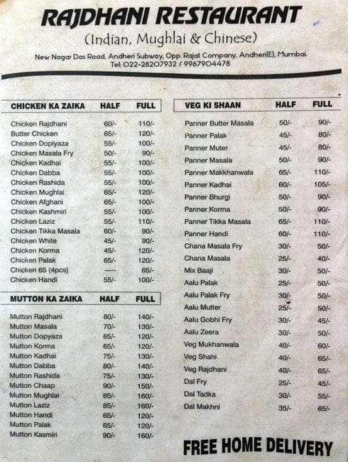Rajdhani Restaurant Menu, Menu for Rajdhani Restaurant, Near Andheri ...