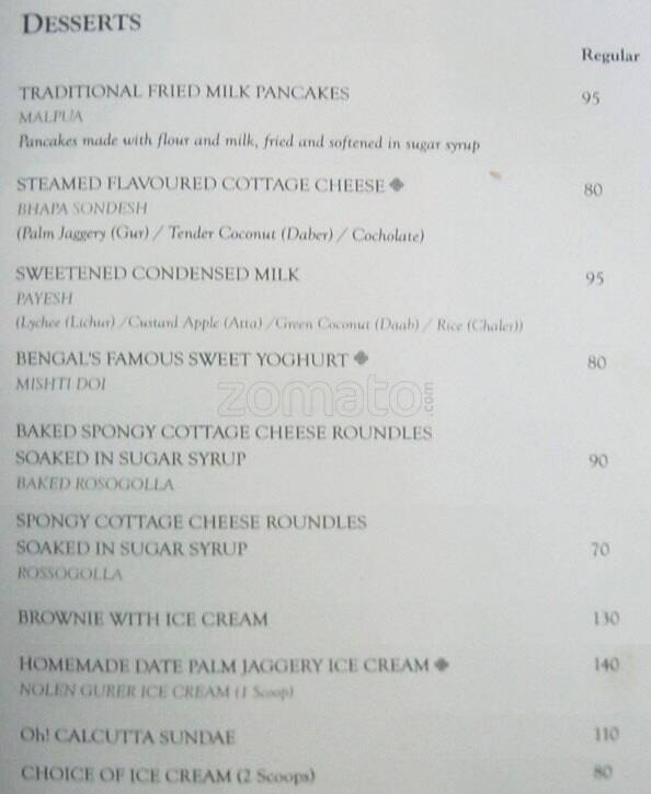 Menu at Oh! Calcutta, Bengaluru, 15/16