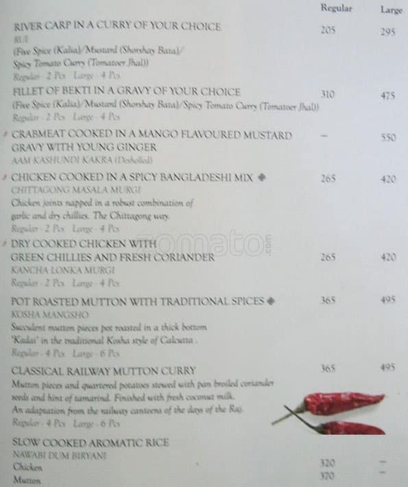 Menu at Oh! Calcutta, Bengaluru, 15/16