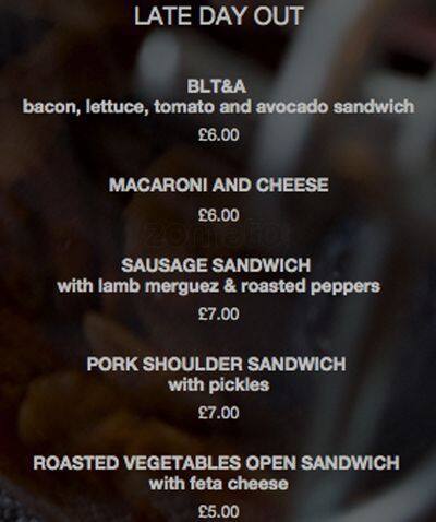 Menu at The Spoke restaurant, London