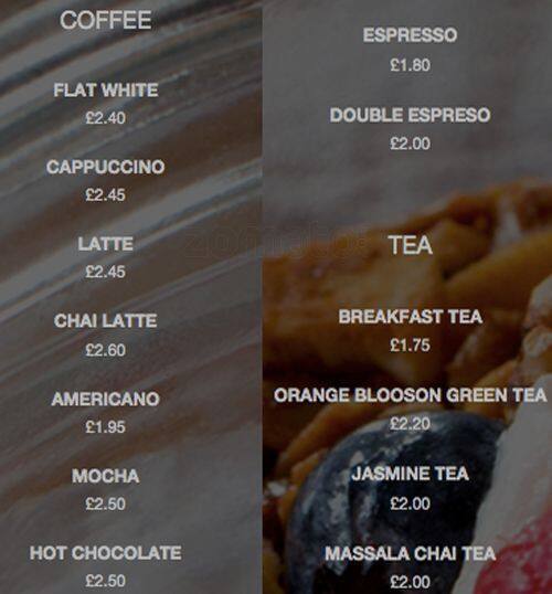 Menu at The Spoke restaurant, London