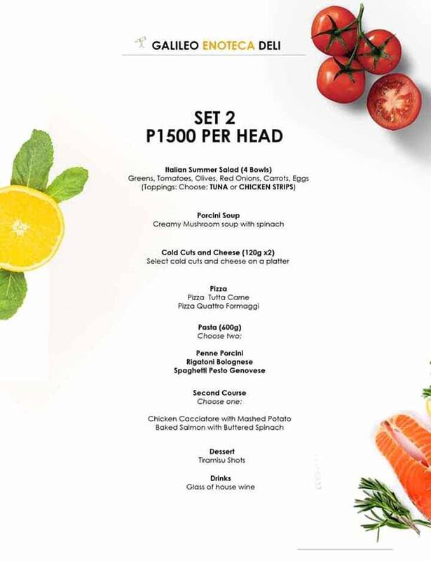 Menu at Galileo Enoteca Deli restaurant, Mandaluyong