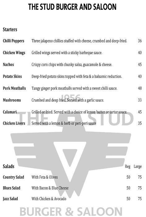 The Stud Burger & Saloon Menu - Zomato SA