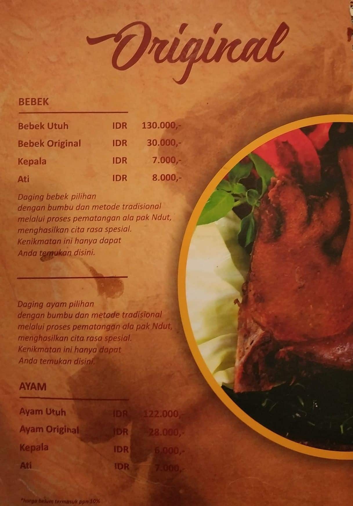 Menu at Bebek & Ayam Goreng Pak Ndut restaurant, Depok, Jl. Siliwangi No.11