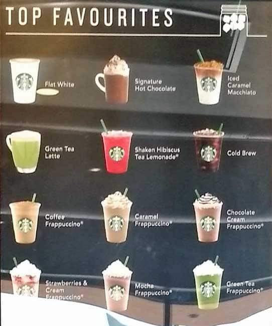 Carta del café Starbucks 295 Swanston St, Melbourne, 295 Swanston St