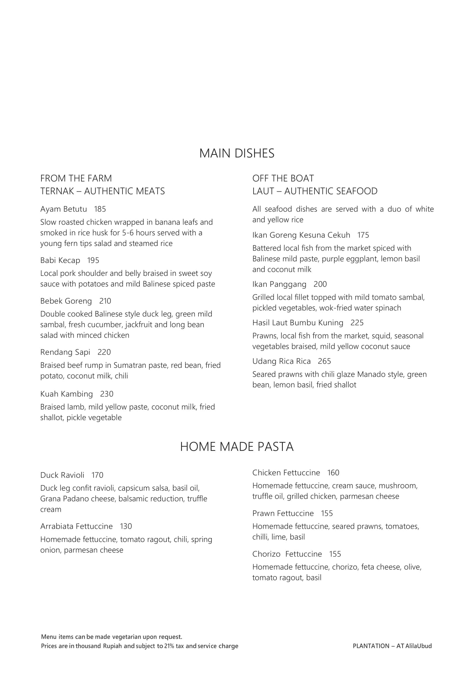 Menu at Plantation Restaurant, Mengwi